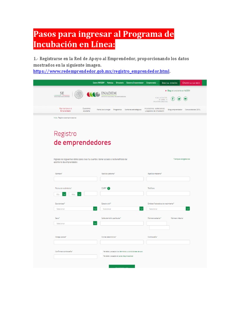 Los Pasos para Ingresar Al Programa de Incubacion en Linea-INADEM-2015 ...