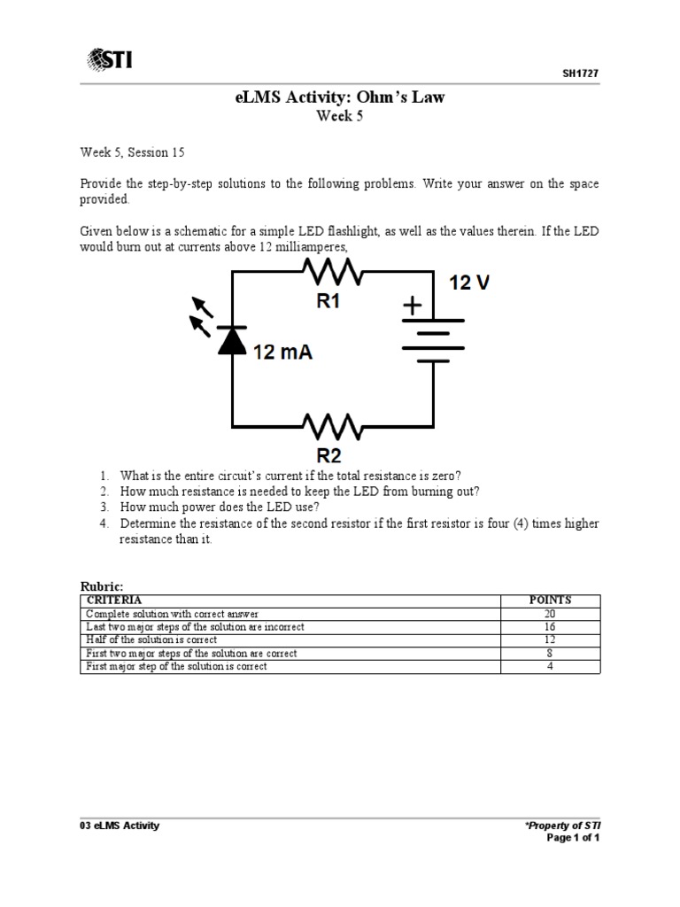 Ohm's Law Week 5 eLMS Activity SH1727 | PDF