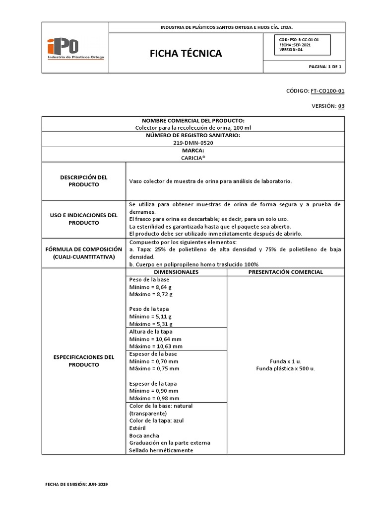 Ficha Tecnica Ft-Co100-01 V03 | PDF