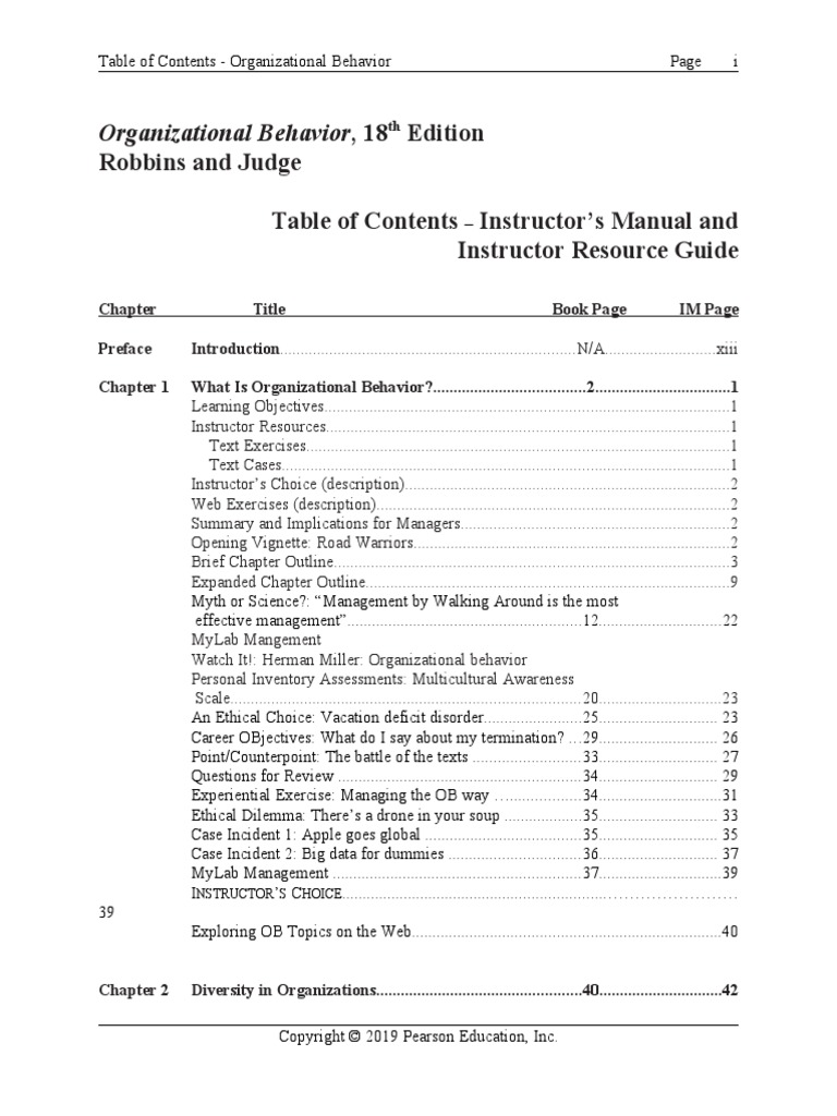 Robbinsjudge Ob18 Im Toc VH CF | PDF | Learning | Organizational Behavior