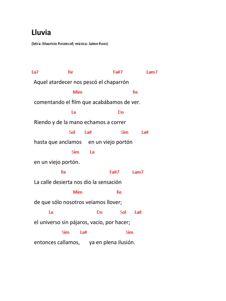 Acordes de La Cancion Lluvia | PDF