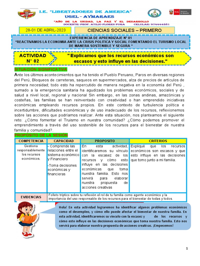 Experiencia De Aprendizaje Ciencias Sociales Actividad 2 1ero Y