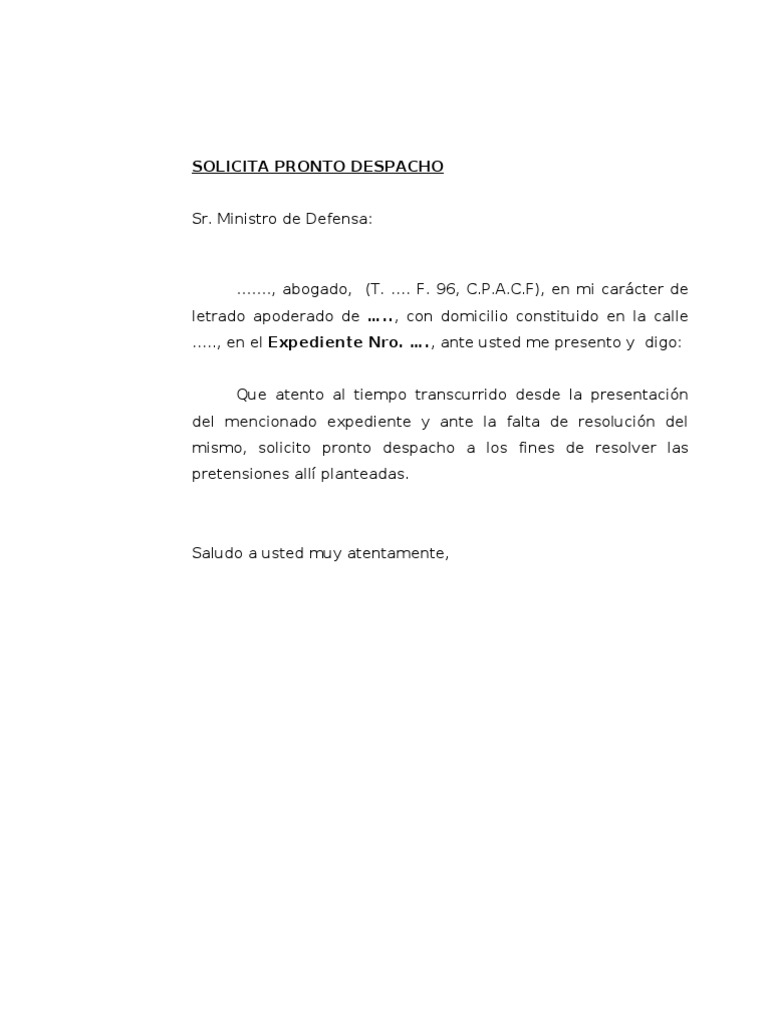 Solicita Pronto Despacho - Modelo | PDF