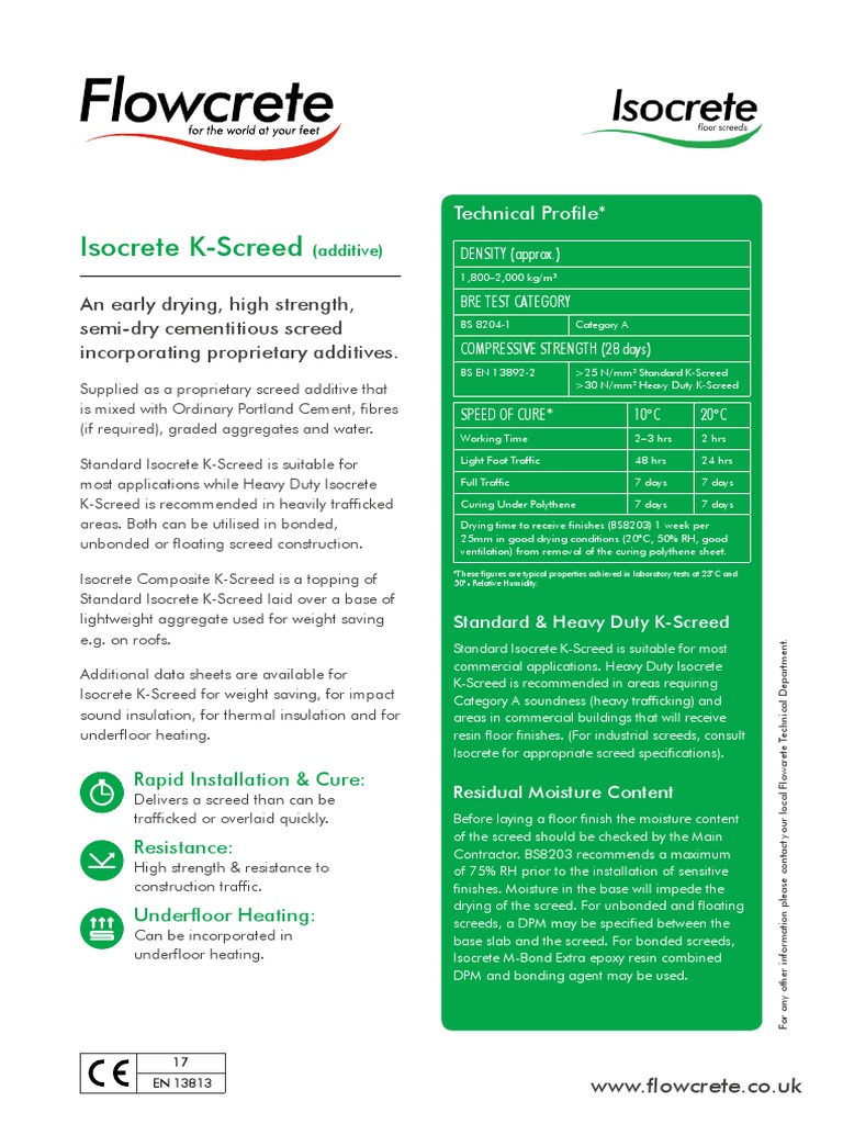Isocrete K Screed Technical Data Sheet | PDF | Polyethylene | Fibers