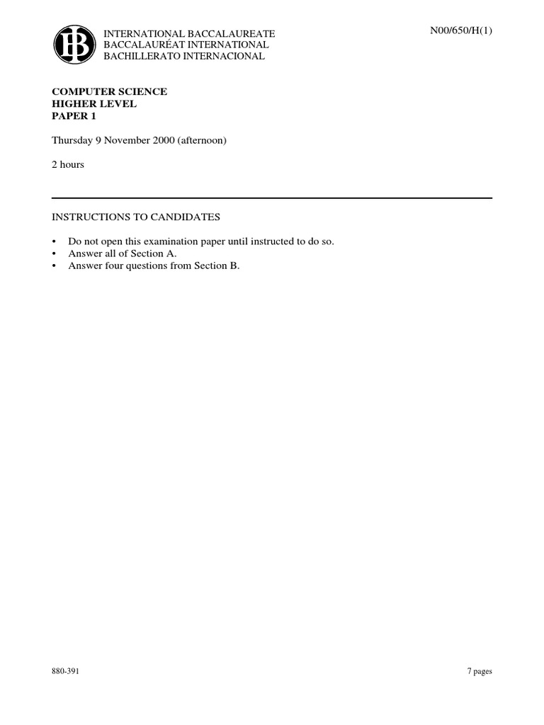 IB Computer Science Paper 1 Exam 2000 | PDF | Computers