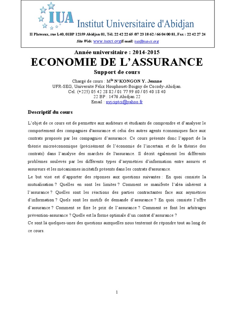 Economie de L'assurance | PDF | Assurance | Risque