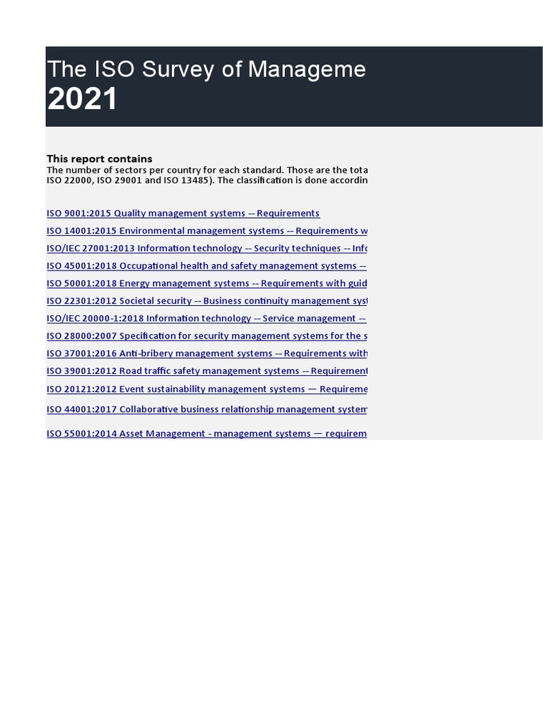 The ISO Survey of Management System Standard Certifications: This Report Contains | PDF ...