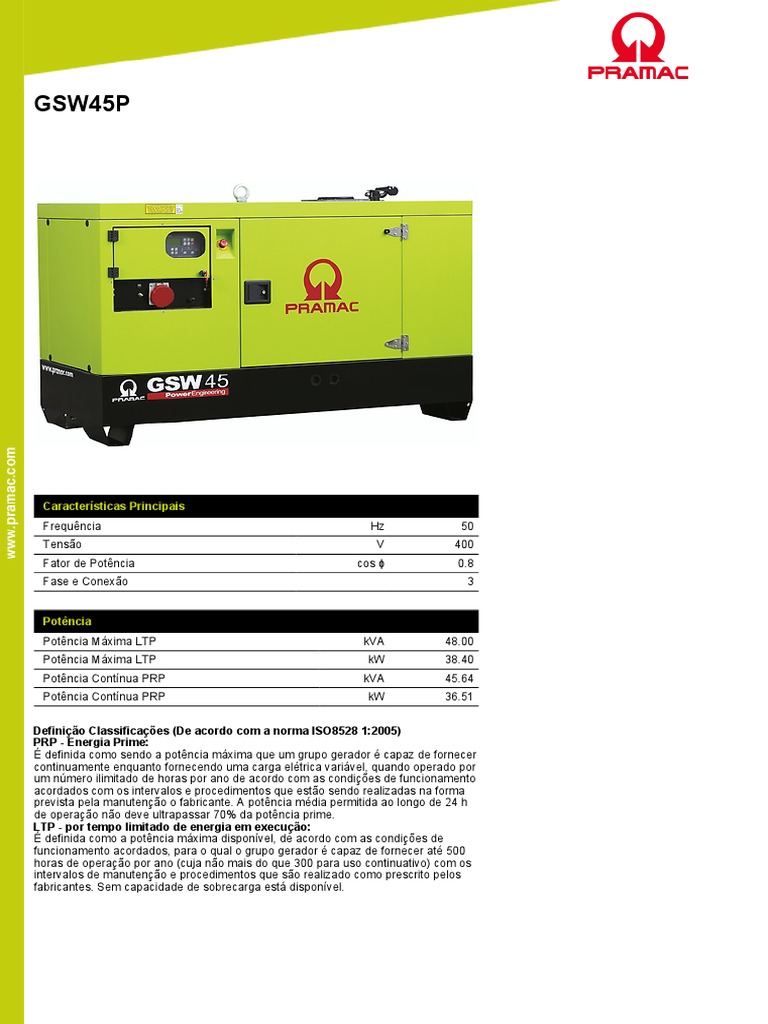 Geradores Pramac Gama GSW 45p | PDF | Potência (Física) | Motores