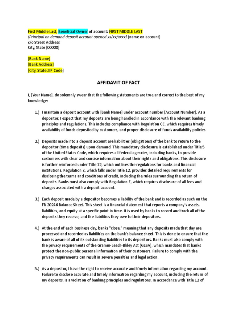 Affidavit of Fact | PDF | Deposit Account | Banks