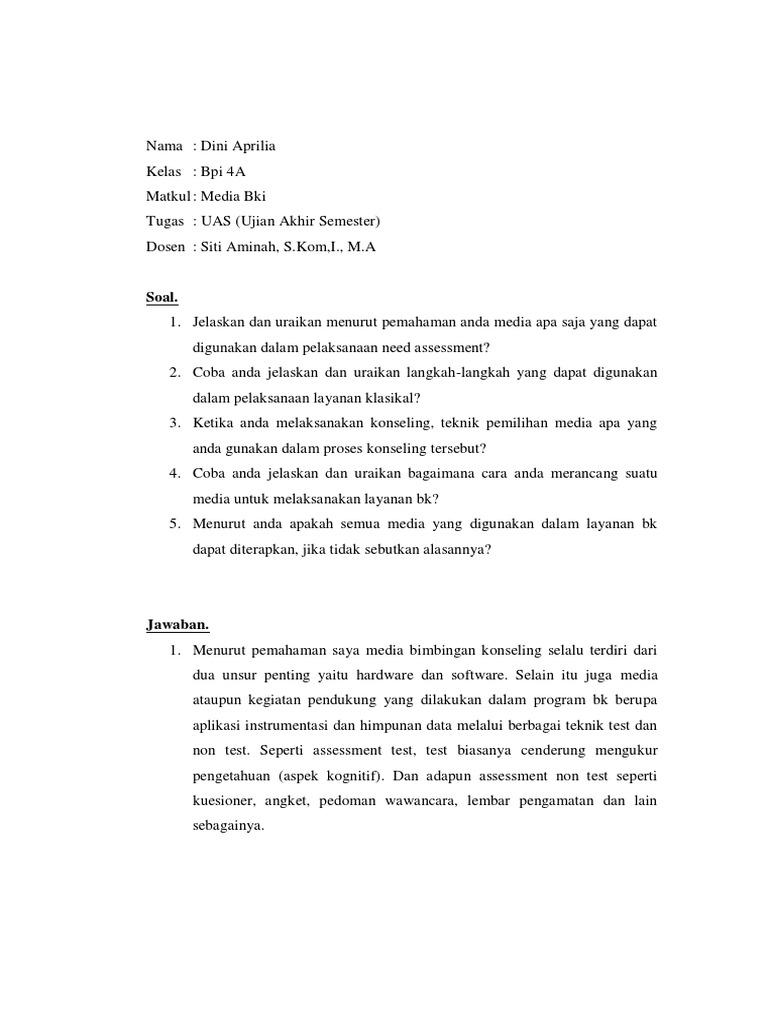 Dini Aprilia, UAS Media Bki. | PDF