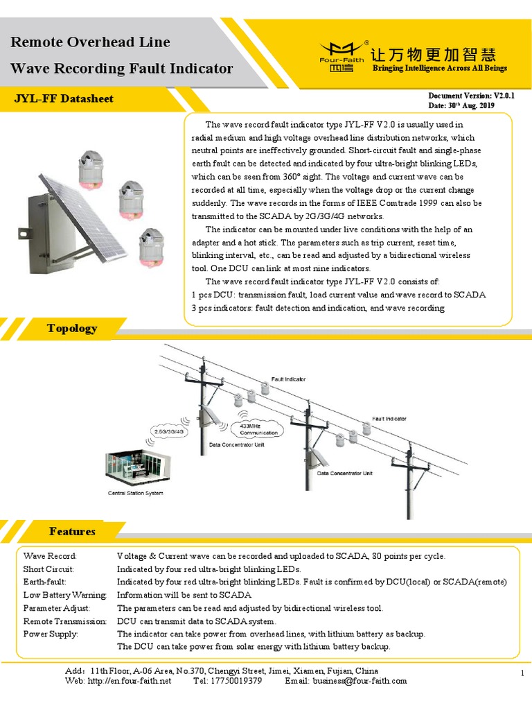 JYL-FF Remote Overhead Line Wave Recording Fault Indicator Datasheet_V2.0.1 | PDF | Electrical ...