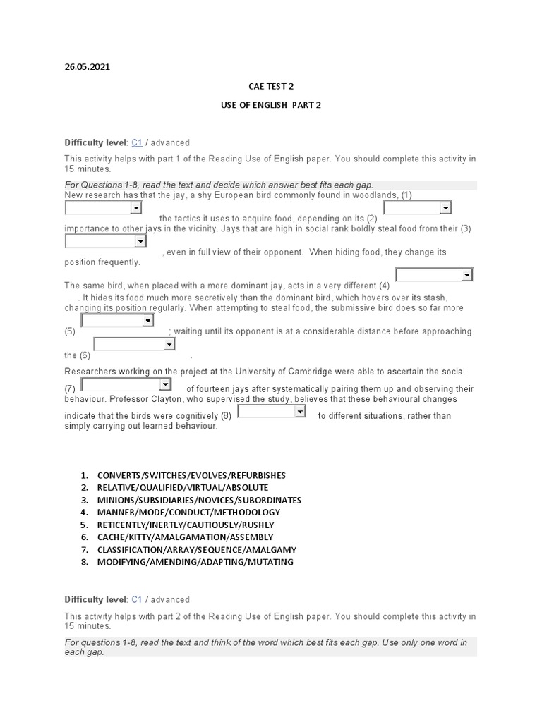Difficulty Level:: For Questions 1-8, Read The Text and Decide Which Answer Best Fits Each Gap ...