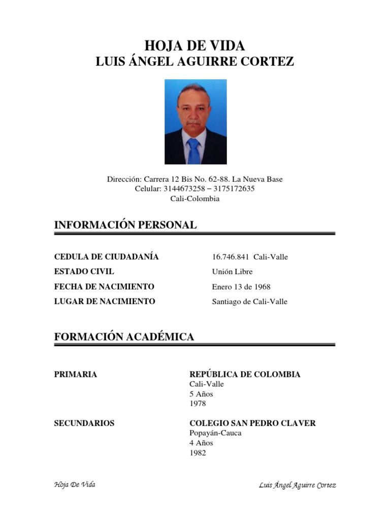 Hoja de Vida: Luis Ángel Aguirre Cortez | PDF