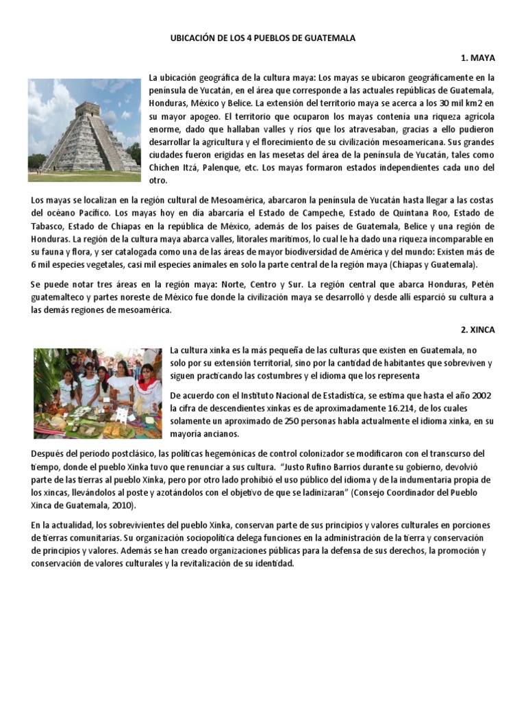 UBICACIÓN DE LOS 4 PUEBLOS DE GUATEMALA | PDF | Civilización maya | Mesoamérica