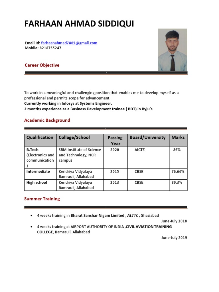 Farhaan Ahmad Siddiqui: Career Objective | PDF | Computing