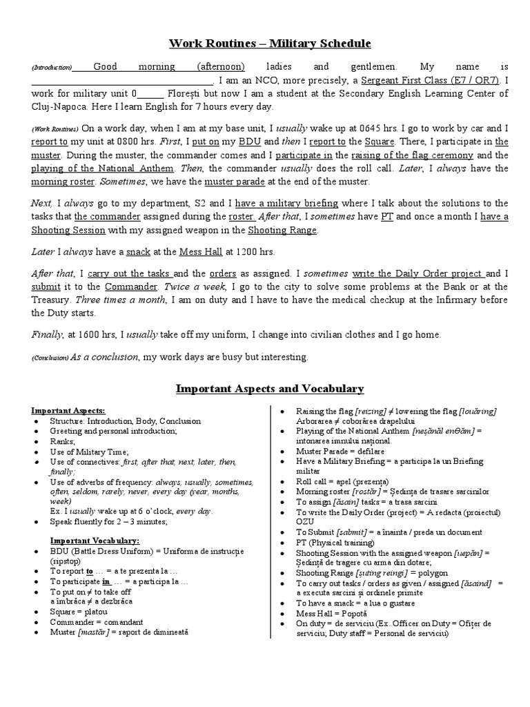 Daily Military Work Routine Overview | PDF