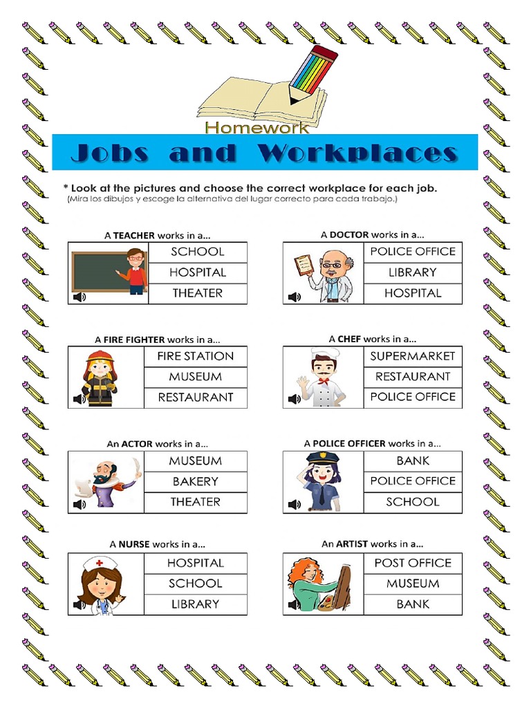 Homework Jobs and Workplaces Grade 4° 08-06-22 | PDF