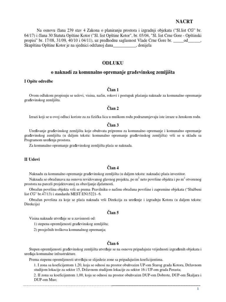 Nacrt Odluka o Naknadi Za Komunalno Opremanje Gradjevinskog Zemljista | PDF