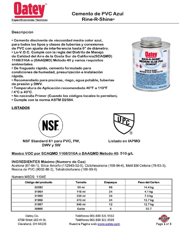 FT Pegamento Oatey Azul | PDF