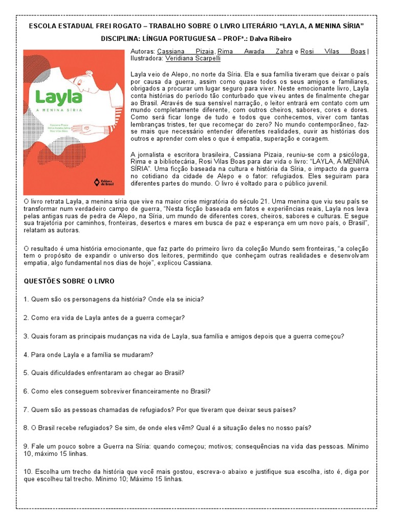 Trab. Livro Layla, 8o Ano | PDF | Síria | Brasil