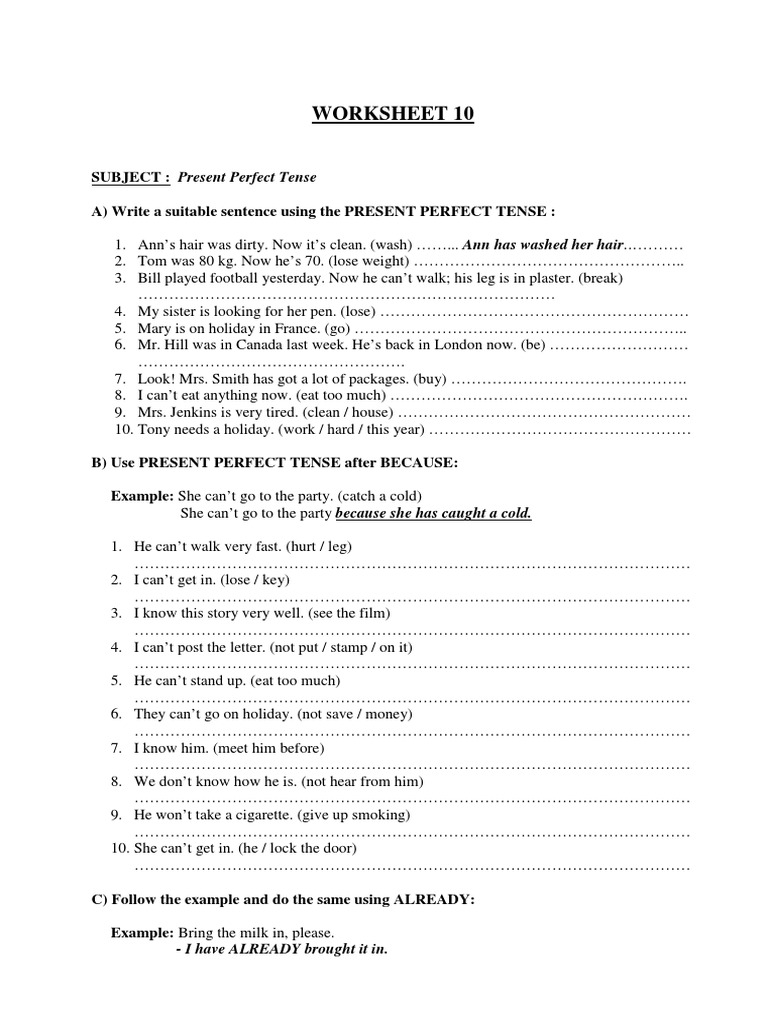 Worksheet - Present Perfect | PDF