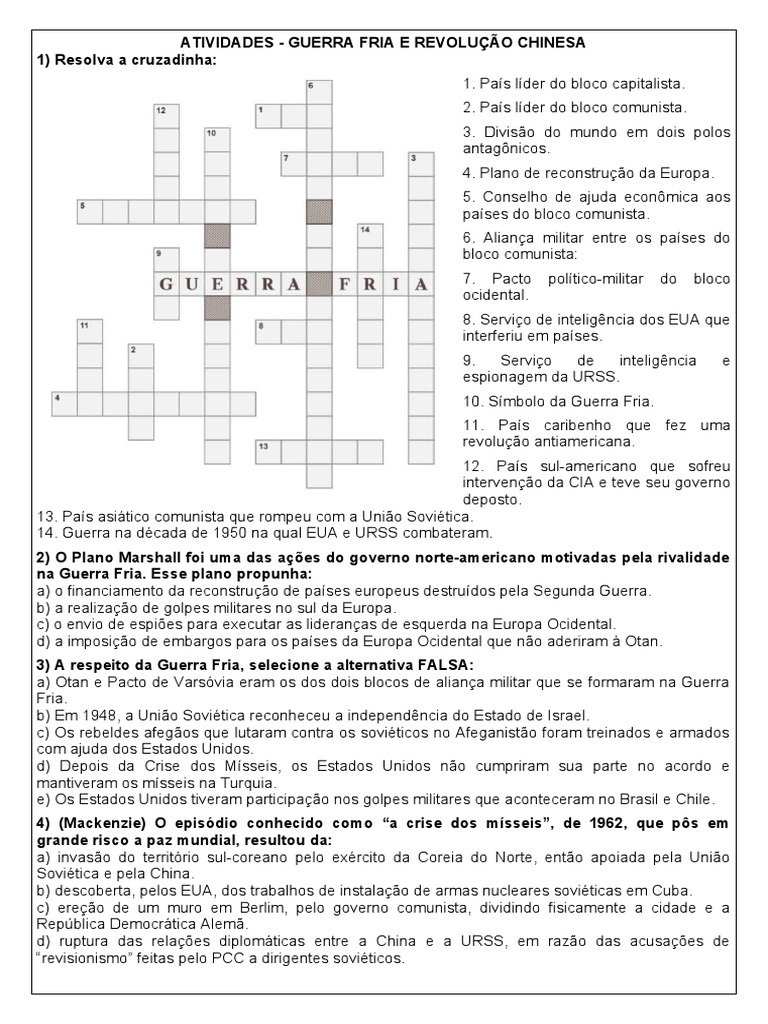 Atividades Guerra Fria | PDF | Guerra Fria | Política mundial