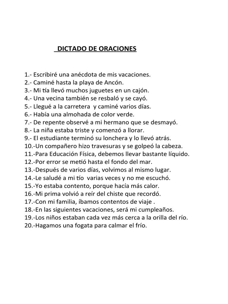 Dictado de Oraciones-N° 1 | PDF
