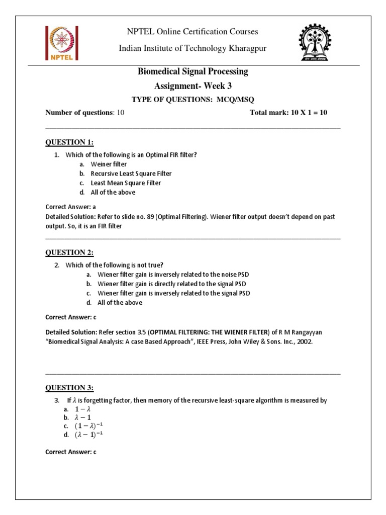 NOC23 EE49 Assignment Week03 v0.1 | PDF | Signal Processing | Digital Signal Processing