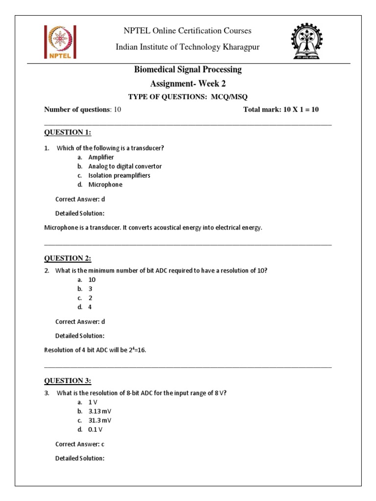 NOC23 EE49 Assignment Week02 v0.1 | PDF | Analog To Digital Converter | Computer Engineering
