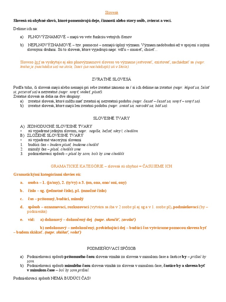 Slovesá - Poznámky | PDF