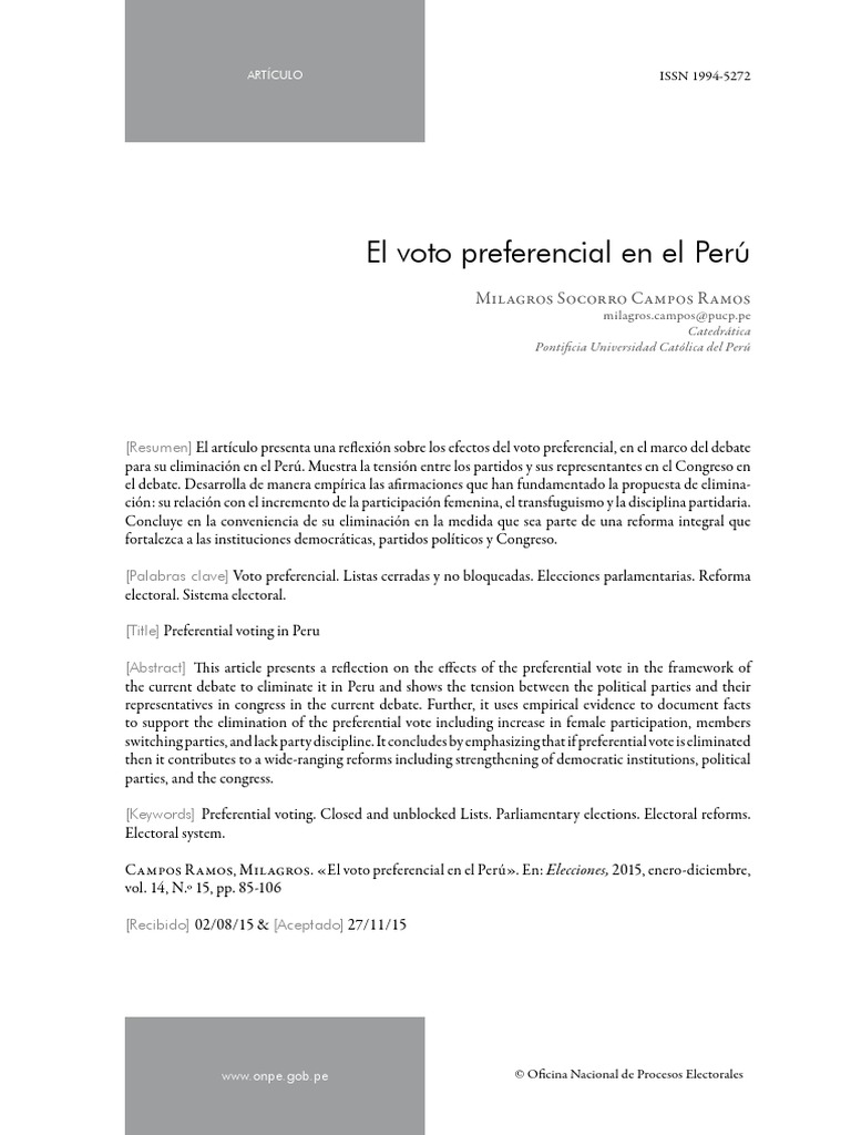 El Voto Preferencial | PDF | Política