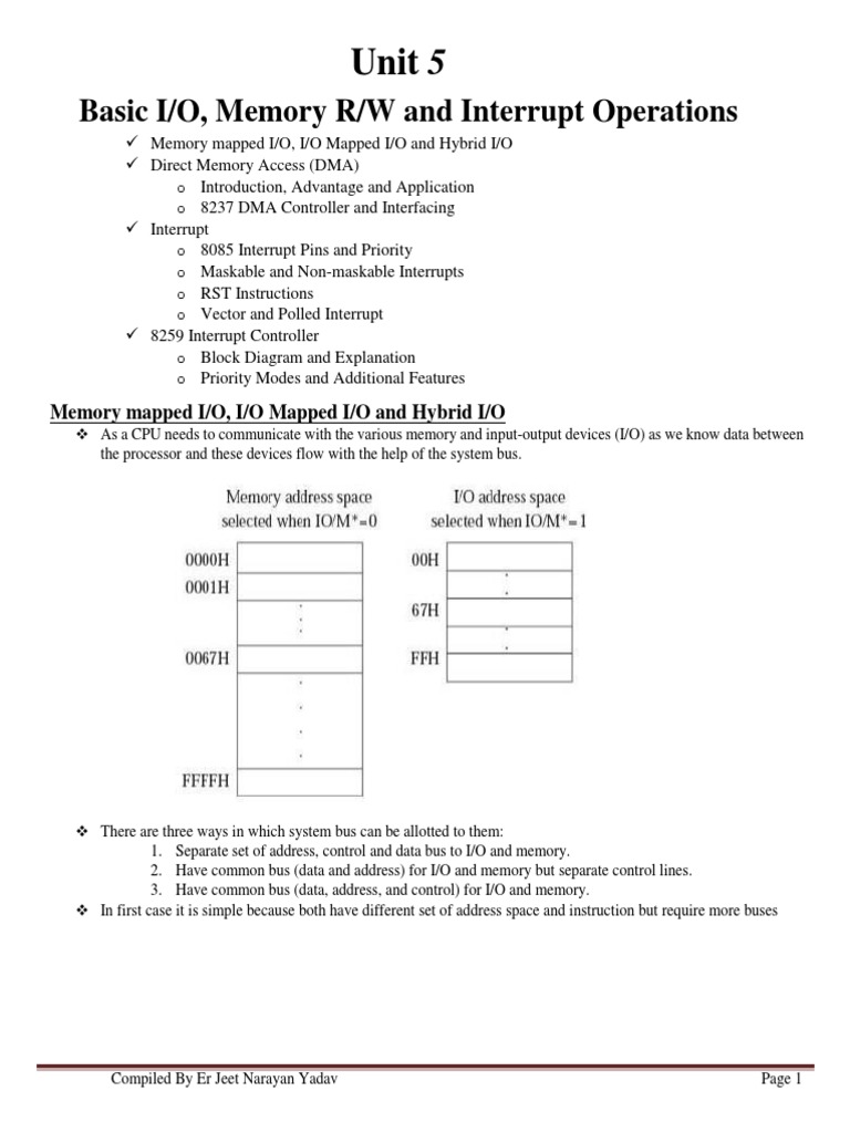 Unit 5: Memory Mapped and I/O Mapped I/O, DMA and Interrupts | PDF | Input/Output | Central ...