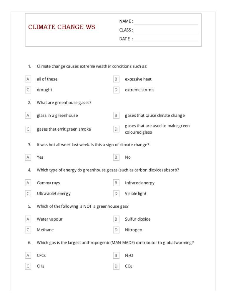 Climate Change Exercise Grade 7 PDF | PDF | Greenhouse Effect ...
