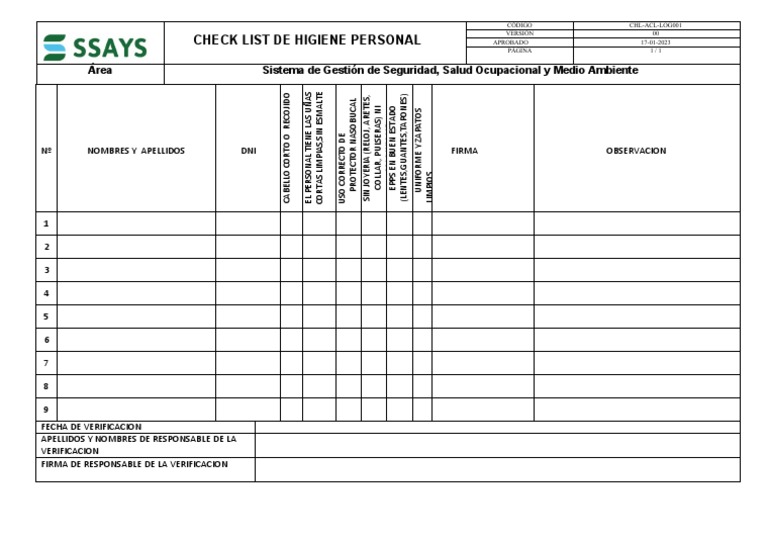 Check List Higiene Personal - Ssays | PDF