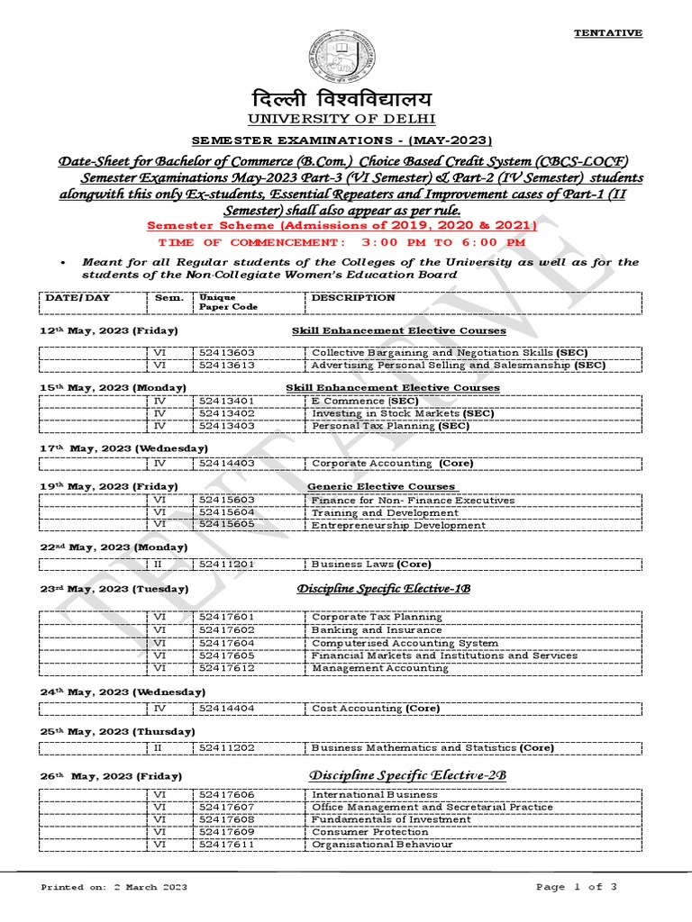 Bcom-2023-Ii-Iv - Vi Sem (CBCS) - 03-03-2023 | PDF | Course Credit | Sanskrit