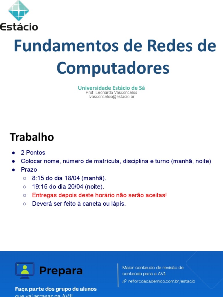 Aula 6 (Noite) - Fundamentos de Redes de Computadores | PDF | Modelo OSI | Suíte de protocolo de ...