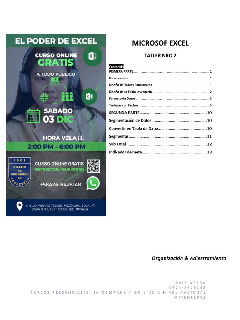Taller de Excel: Diseño de Tablas y Análisis | PDF | Informática