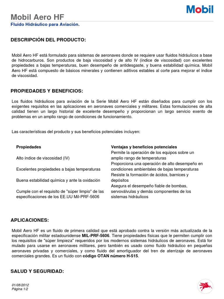 Mobil Aero HF | PDF | Aeronave | Sustancias químicas