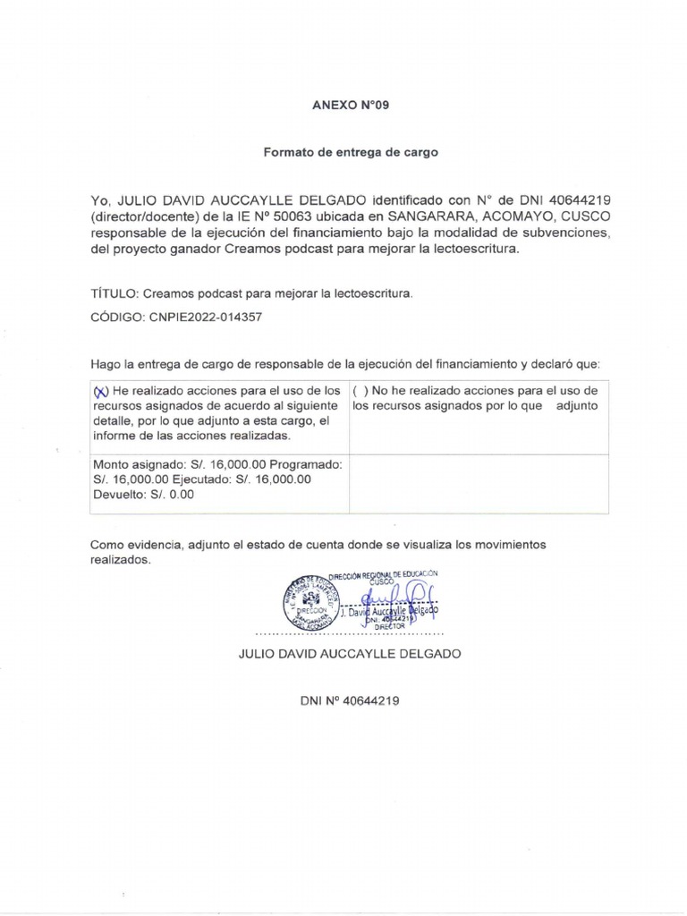 Entrega de Cargo | PDF