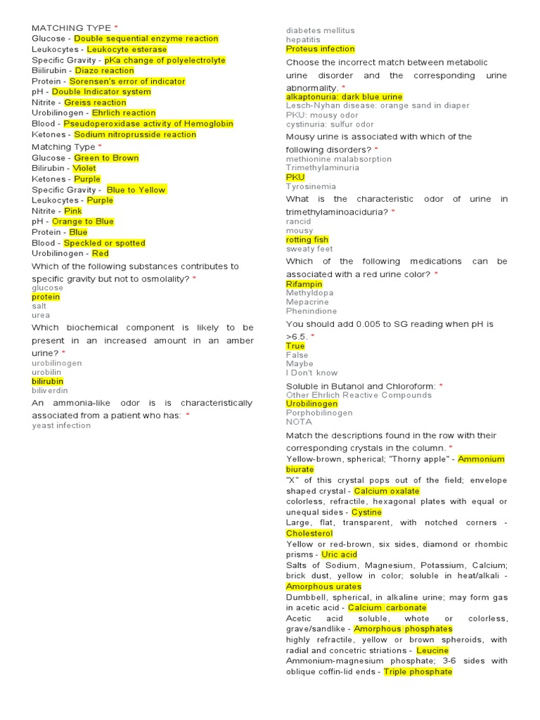 Matching Type | PDF | Urine | Chemistry