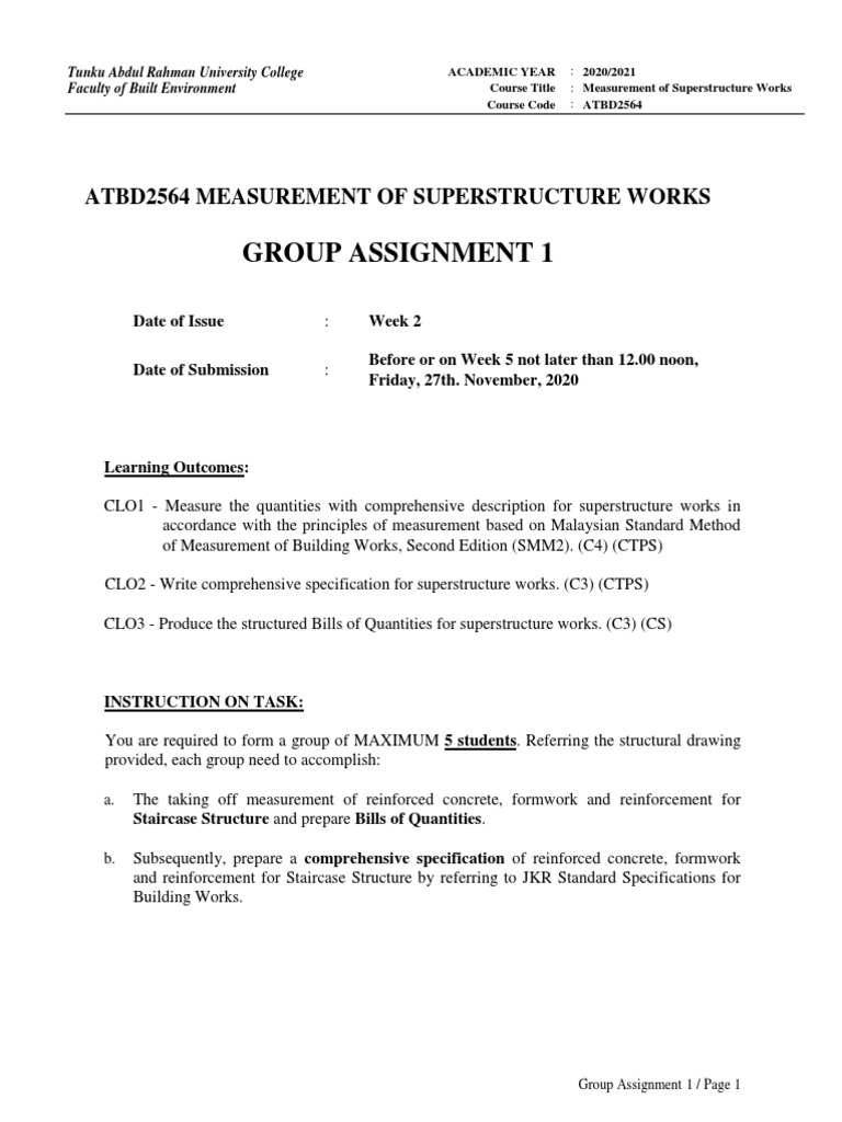 Group Assignment 1: Atbd2564 Measurement of Superstructure Works | PDF | Learning | Cognition