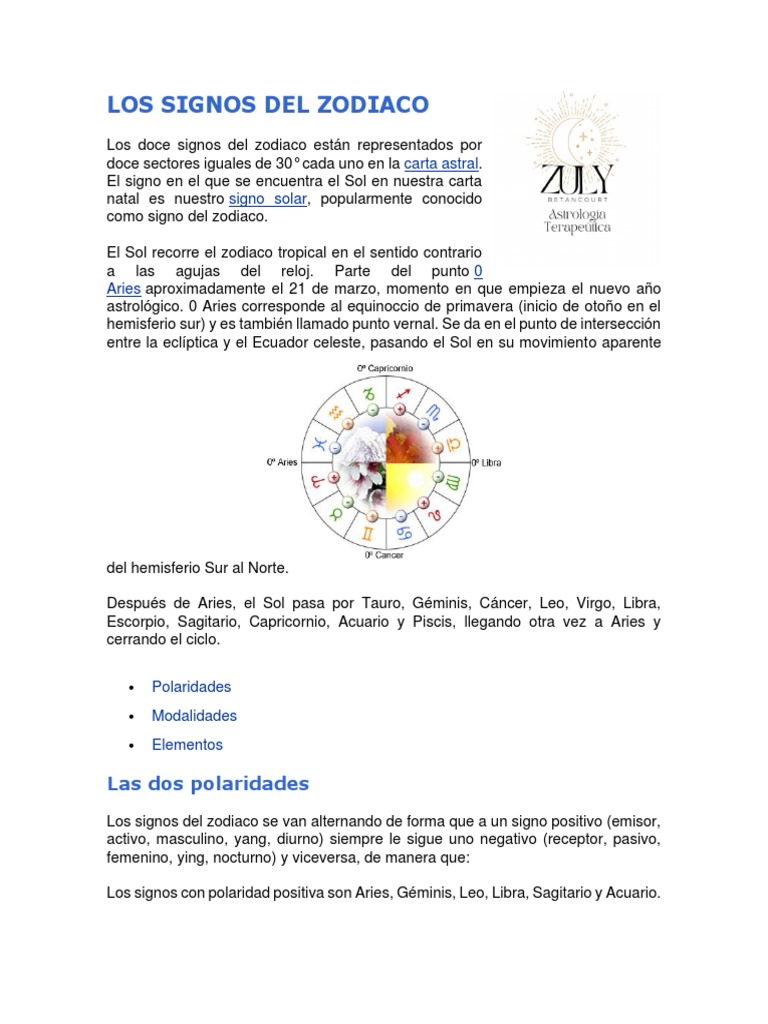 Signos del Zodiaco: Características y Elementos | PDF | Zodíaco ...