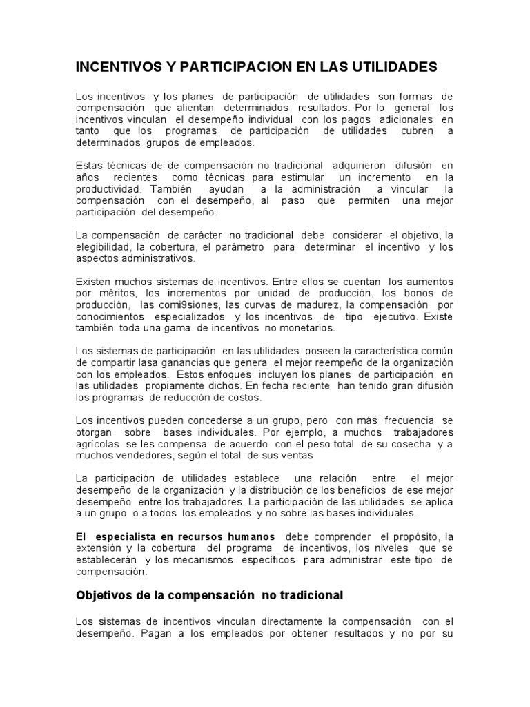 Incentivos y Participación en Utilidades | PDF | Salario | Compartir ...