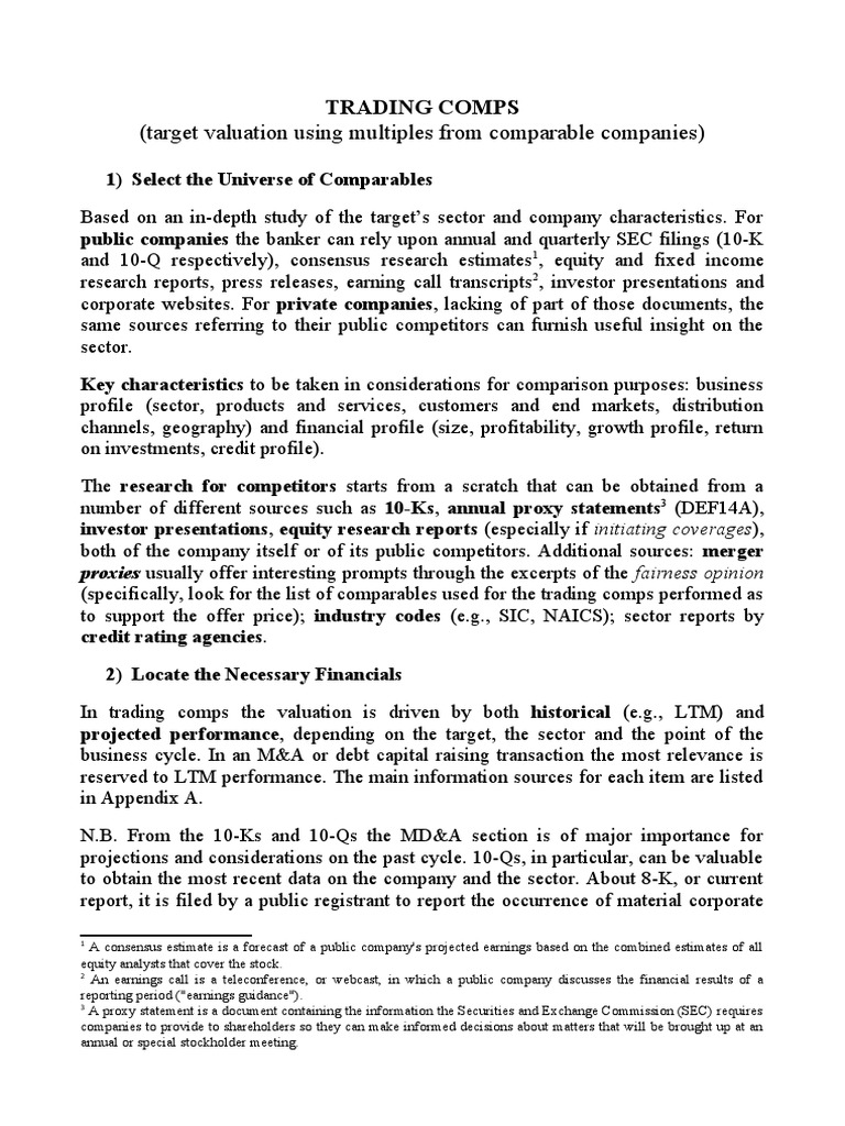 Trading Comps | PDF | Valuation (Finance) | Stocks