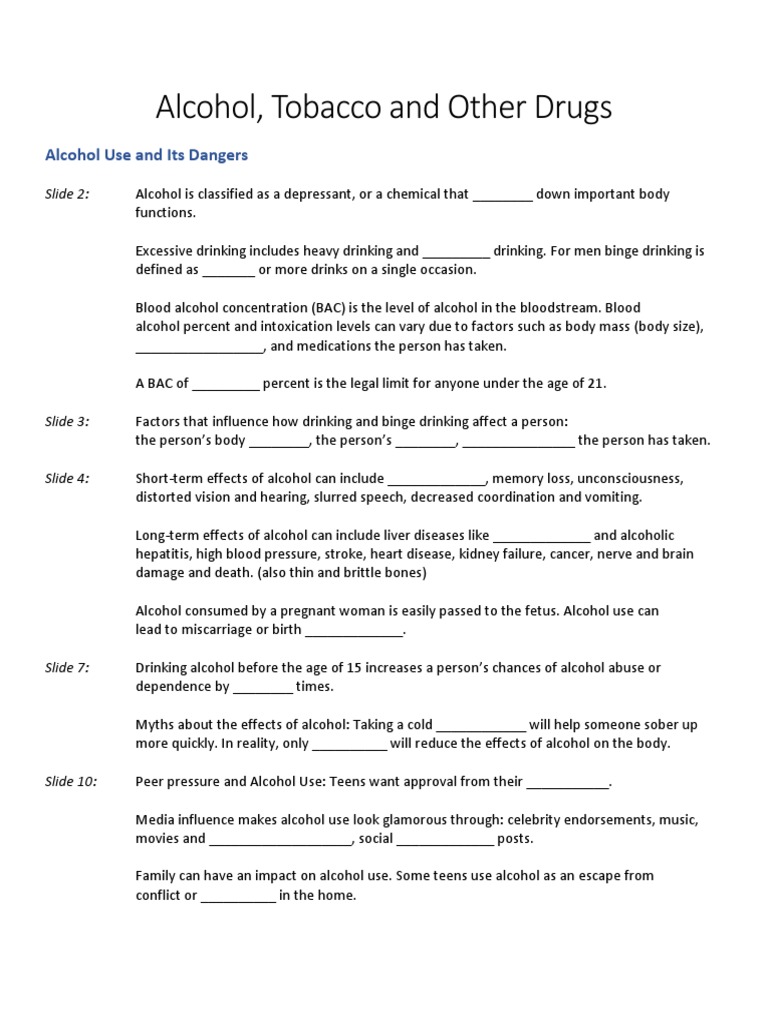 Unit 1 Alcohol Tobacco Drugs Notes | PDF | Alcoholism | Addiction