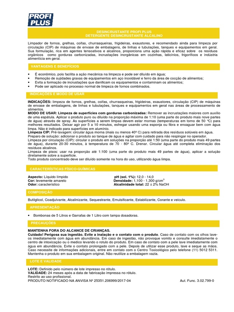 Ficha Técnica - Desincrustante Profi Plus | PDF | Desperdício | Materiais