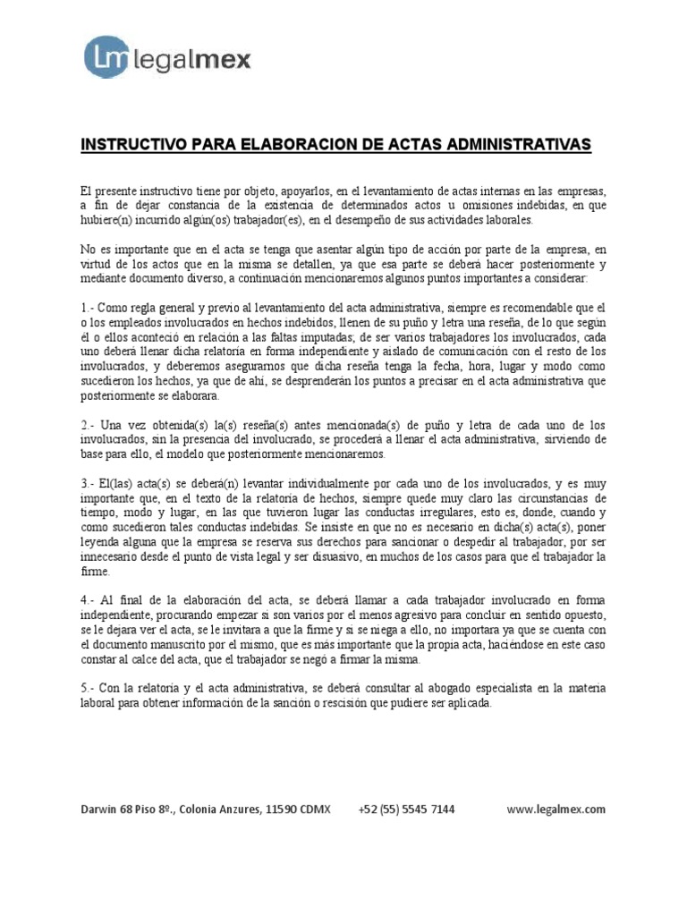 Instructivo y Formato Acta Administrativa | PDF