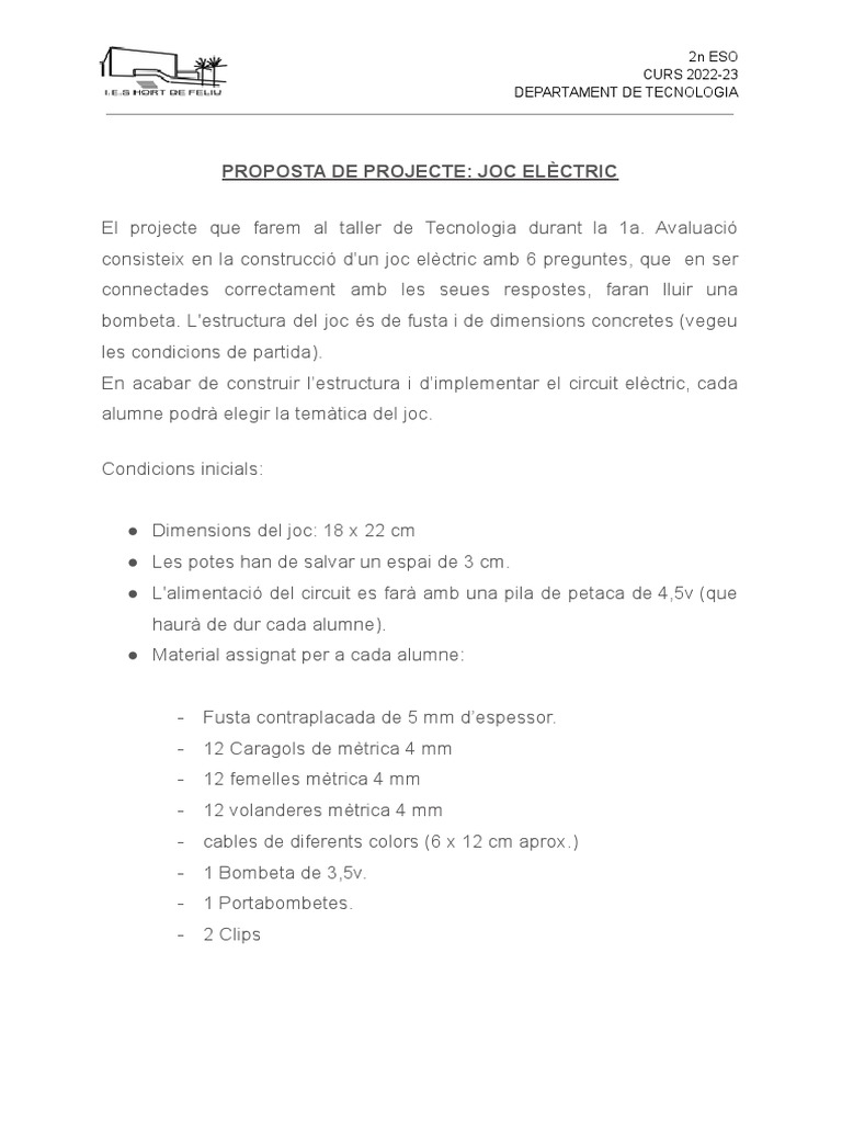 Projecte - Joc Elèctric | PDF