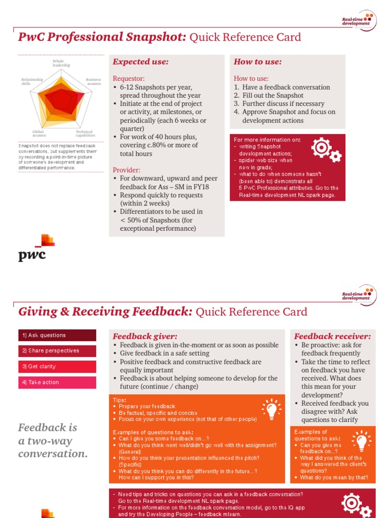 PWC Professional Snapshot: Quick Reference Card: Expected Use: How To Use | Download Free PDF ...