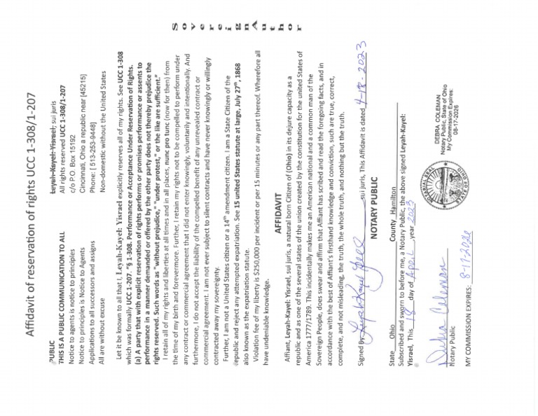 LKY Affidavit of Reservation of Rights UCC 1-308/1-207 | PDF